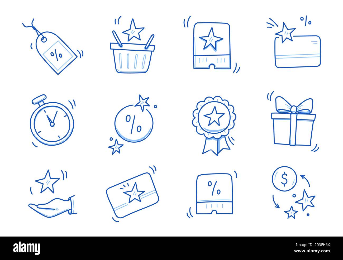 Doodle gift, discount coupon icon set. Hand drawn sketch style bonus ...