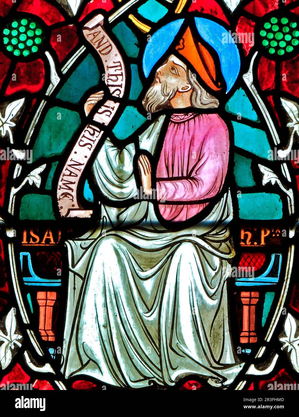 Isaah, Isaiah, Prophet, stained glass window, Old Hunstanton, detail of ...