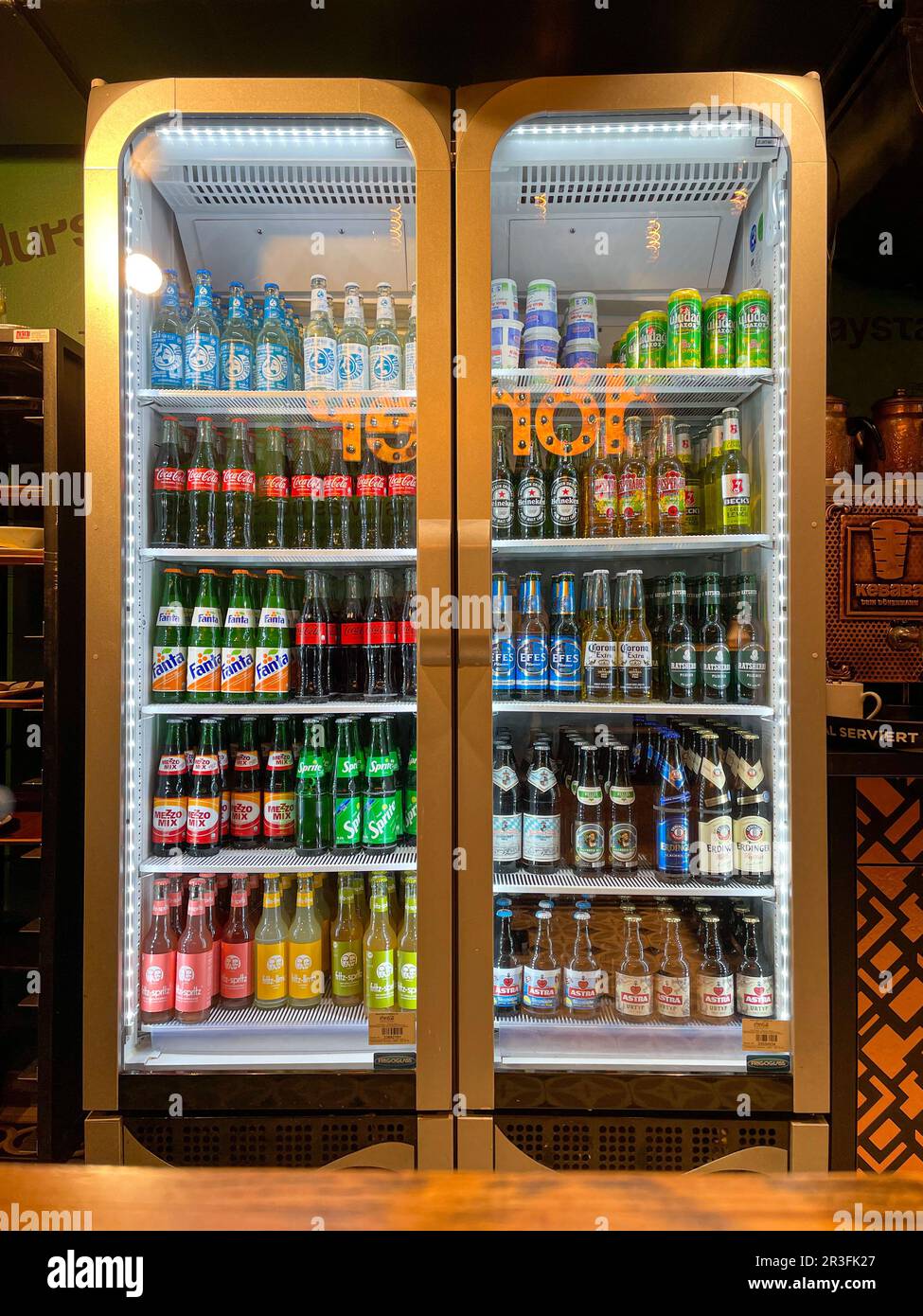 Drinks in a fridge of a Takeaway in Hamburg Stock Photo - Alamy