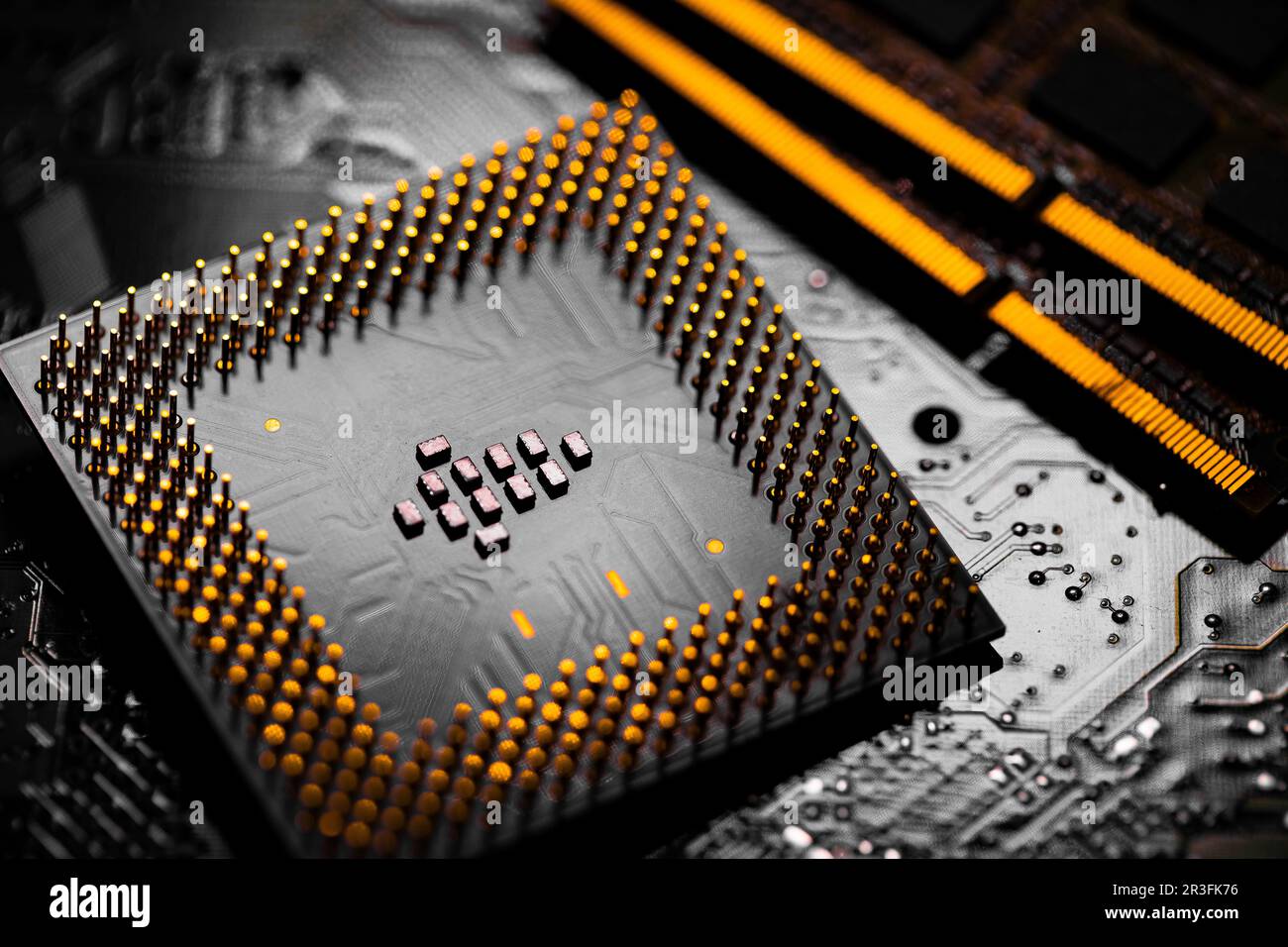 Close Up Of Ram Memory And Pins On Main Cpu Pc Processor Circuit Board