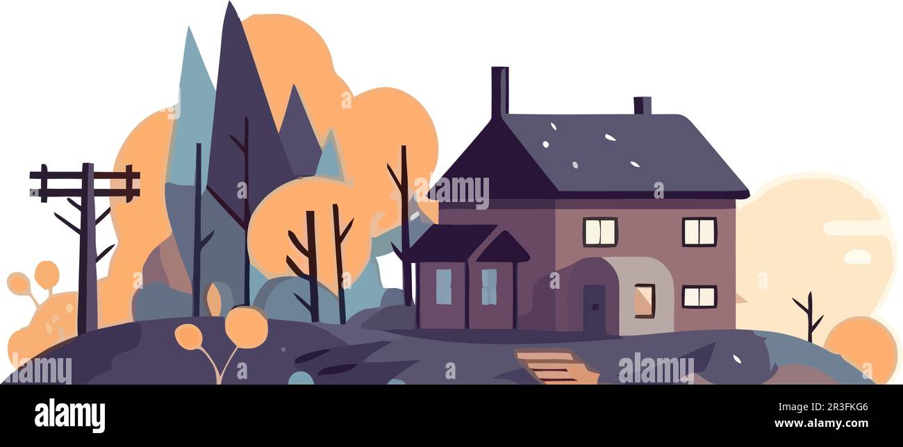 landscape with cute cartoon cottage Stock Vector Image & Art - Alamy