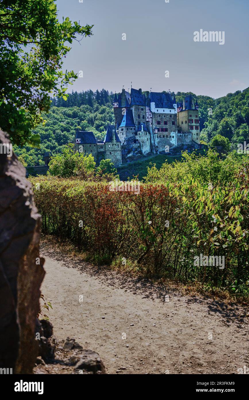 Hiking path leading to the fairytale medieval Burg Eltz Castle in the ...