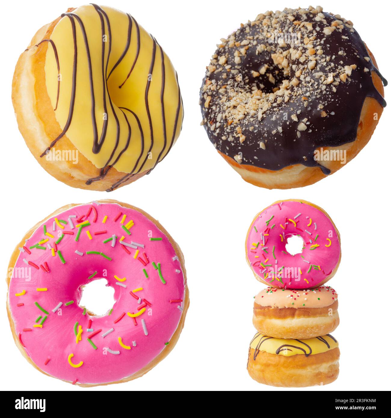 Set of various colorful donuts isolated on white background Stock Photo ...
