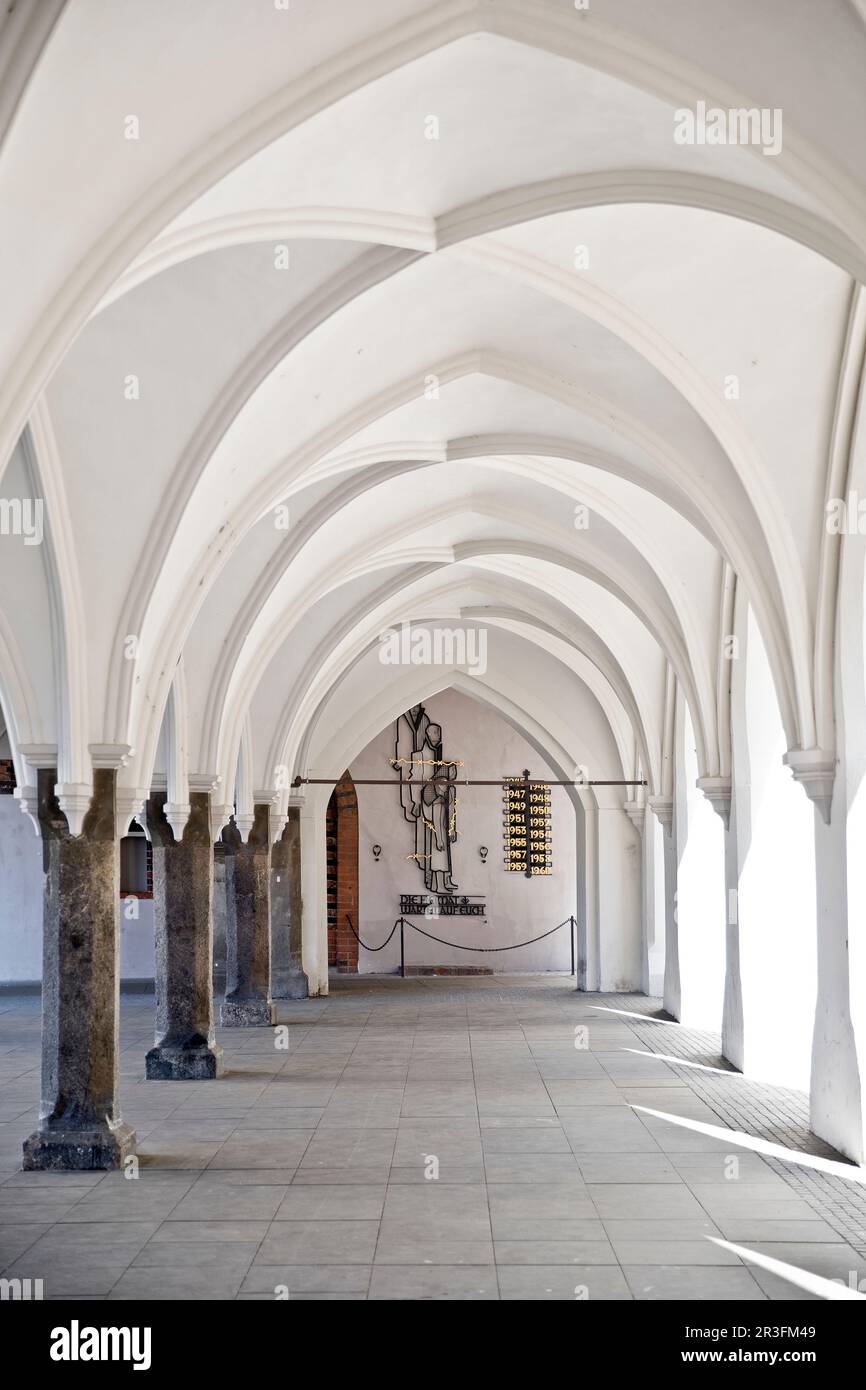 Historic Luebeck Town Hall, open hall under the Long House with granite ...