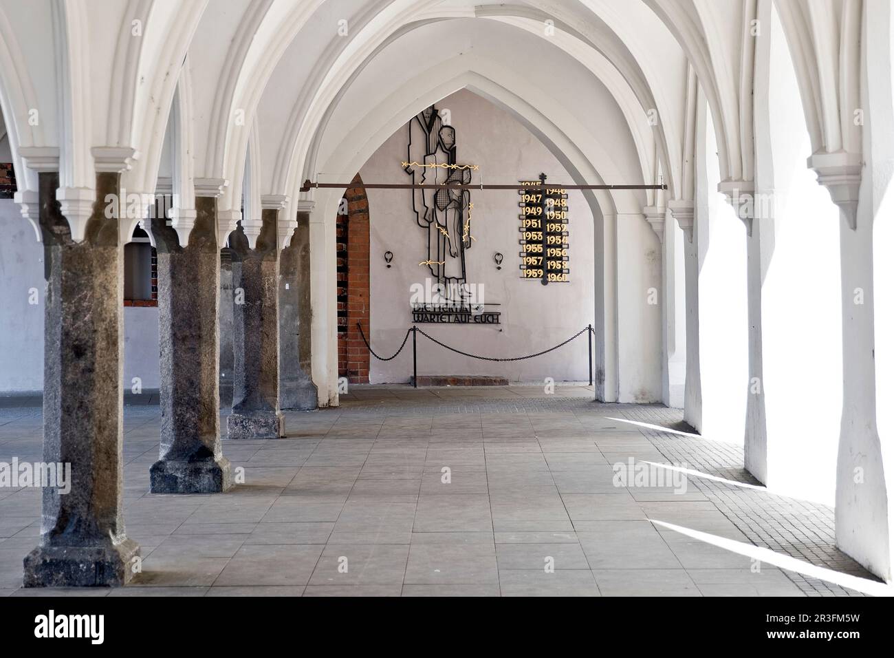 Historic Luebeck Town Hall, open hall under the Long House with granite ...
