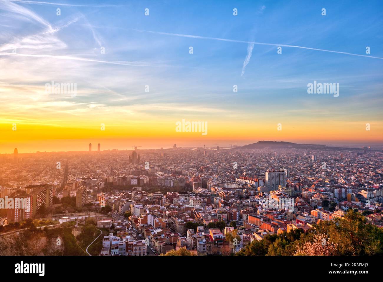 Beautiful view to Barcelona in Spain at sunrise Stock Photo - Alamy