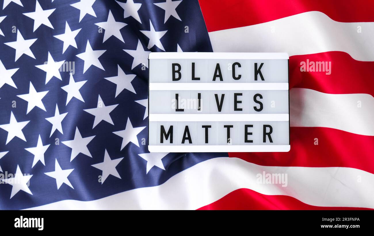 American flag. Lightbox with text BLACK LIVES MATTER Flag of the united ...