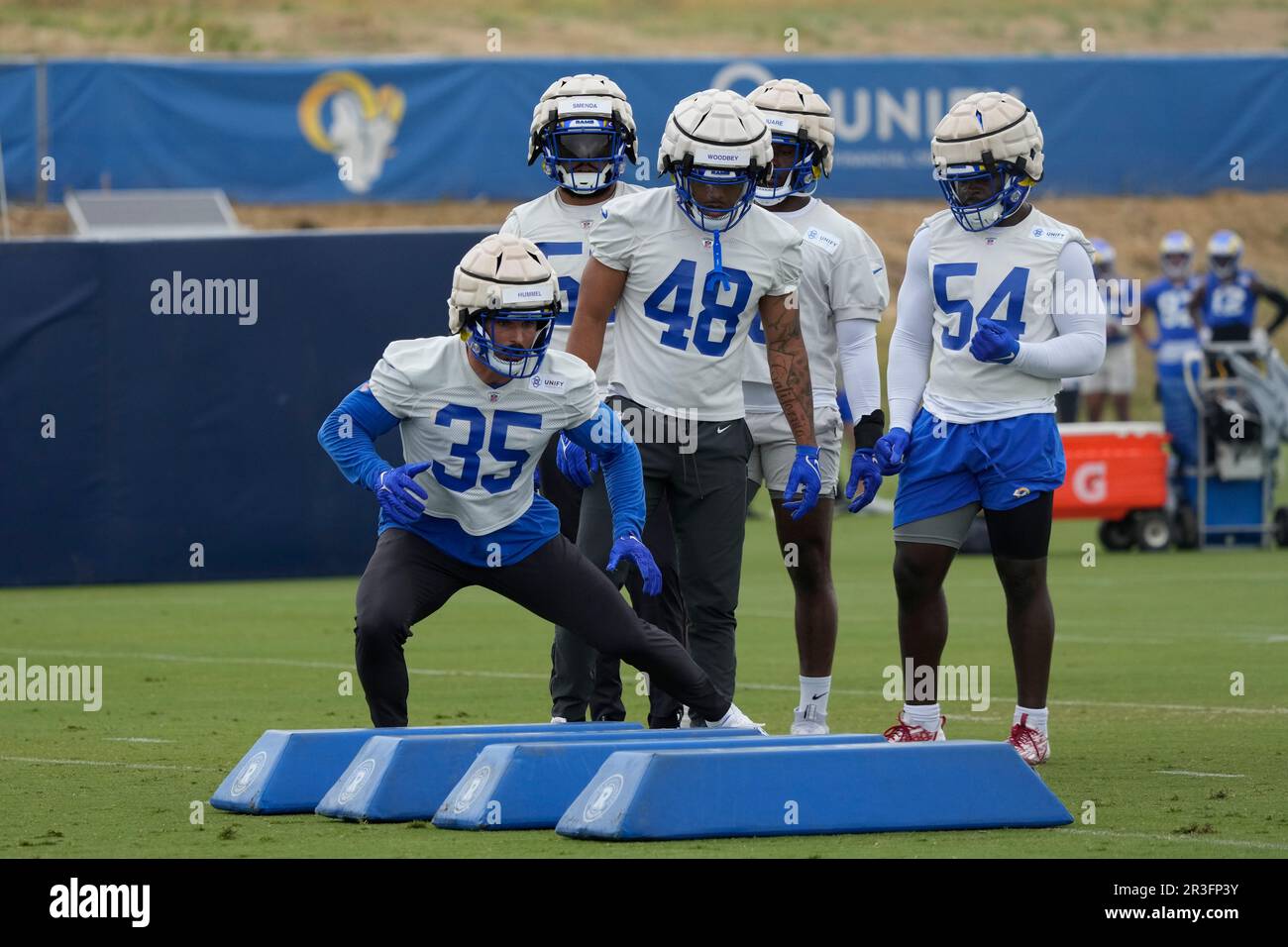 Los Angeles Rams linebacker Jacob Hummel (35) runs a drill during the ...