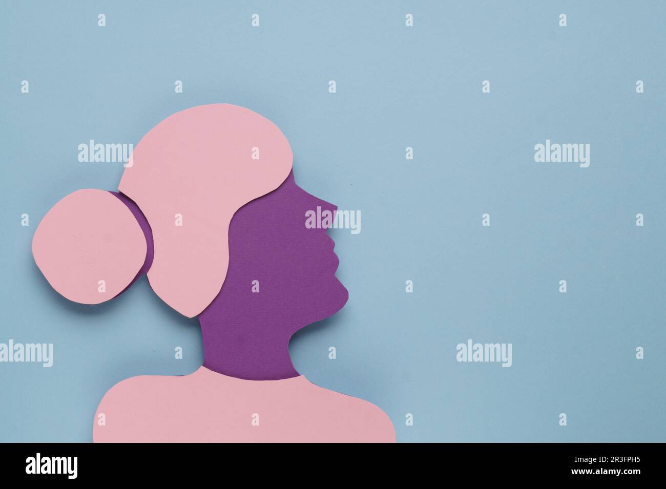 Woman's health. Female paper figure on light blue background, top view ...