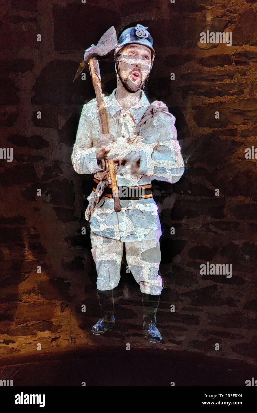 Projection of a historical fireman in the Castle Museum of Altena ...