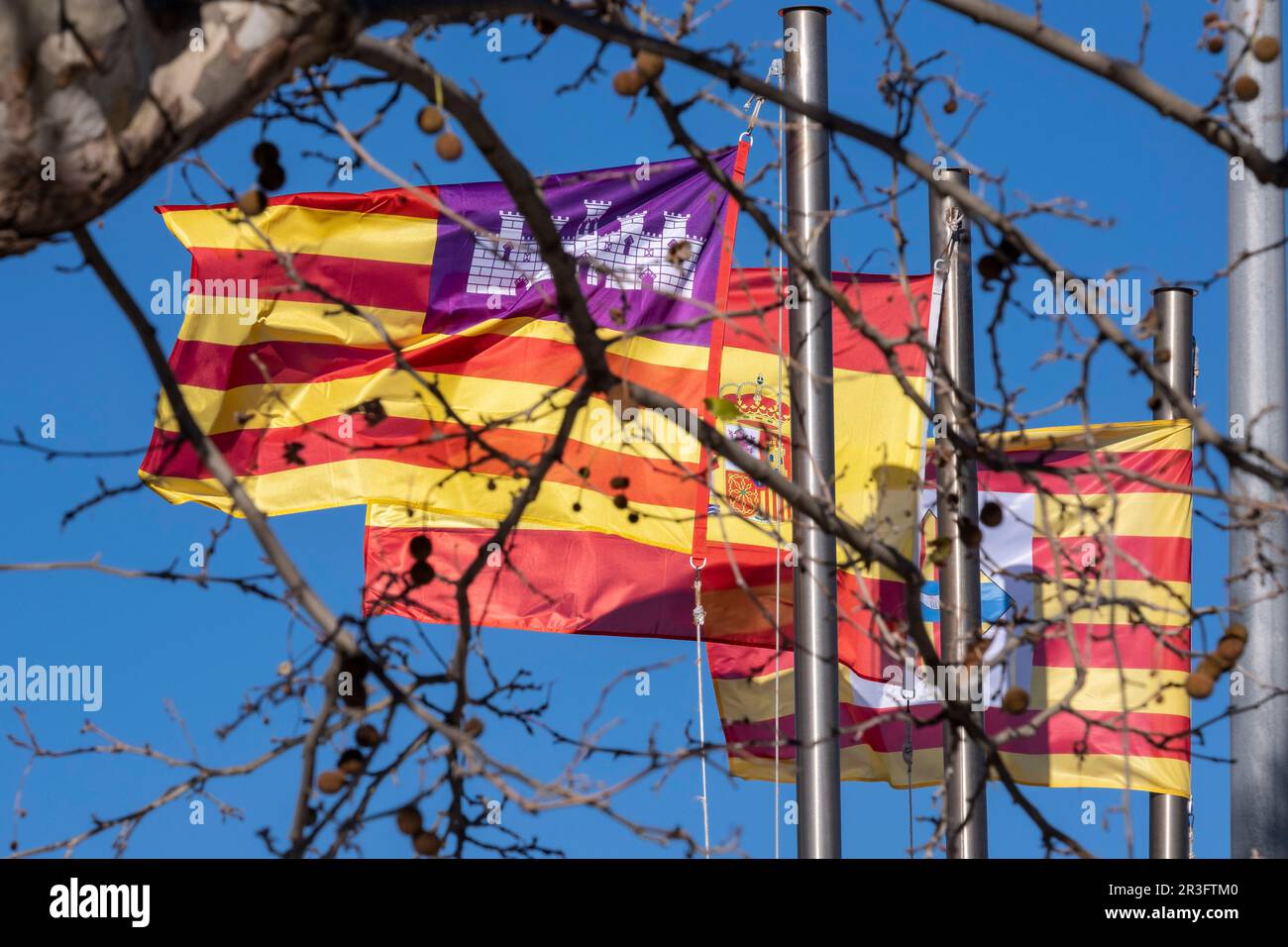 flags of the people, the community and the country, Inca, Mallorca ...