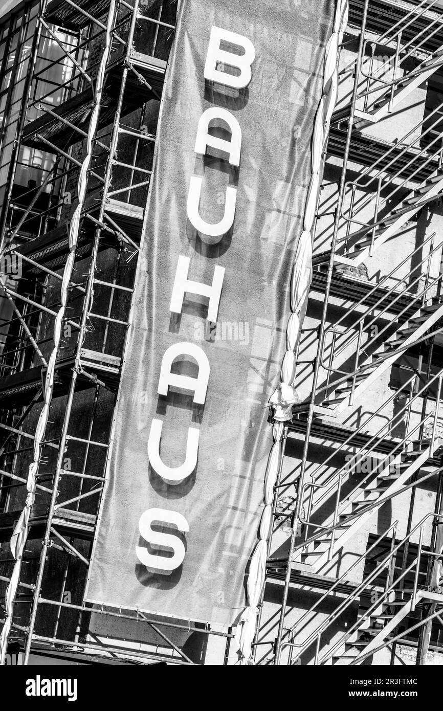 bauhaus school, typical sign under construction, Main building, Dessau ...