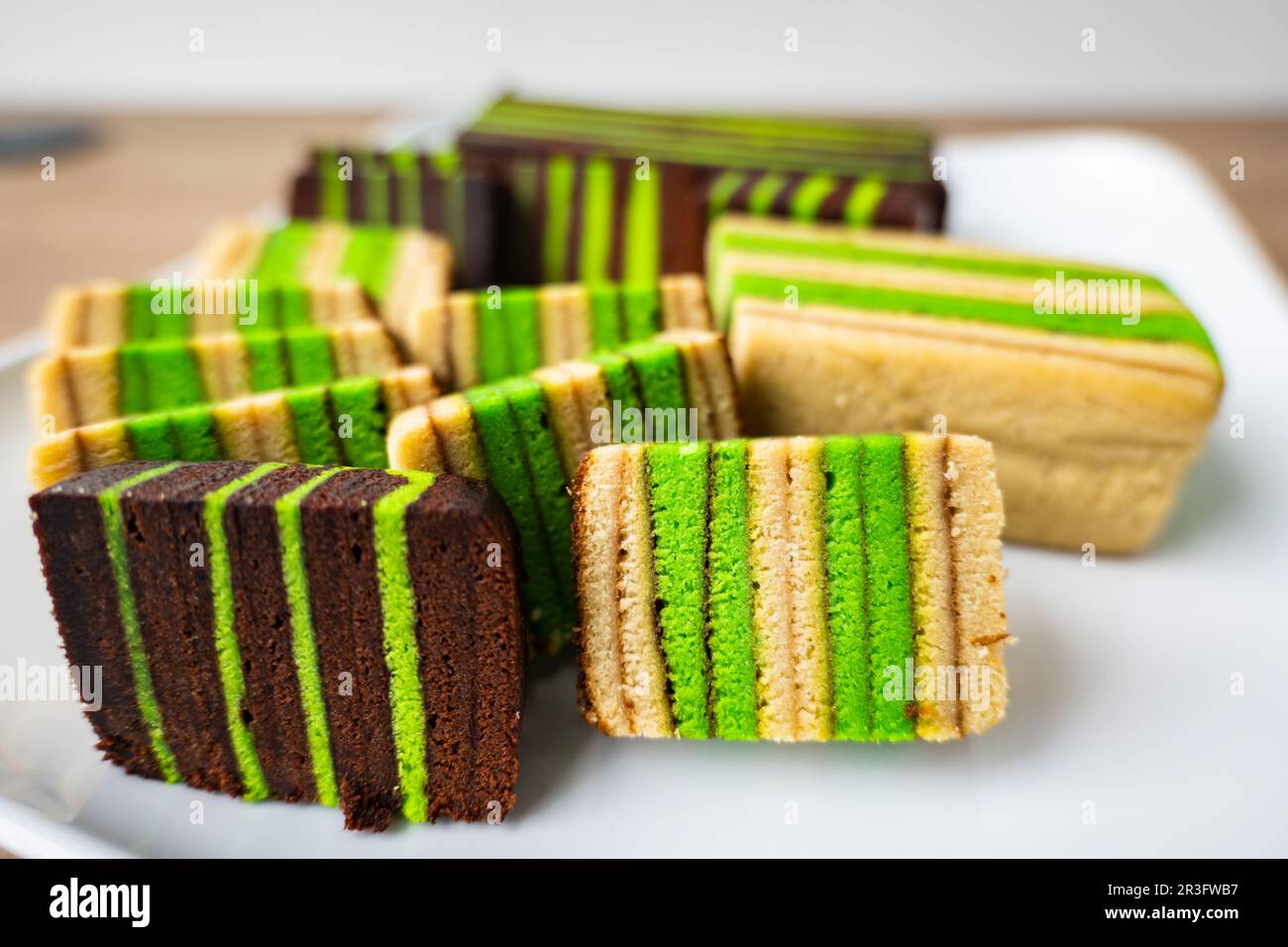 close-up of Kek Lapis Sarawak, traditional layered cake very popular in ...