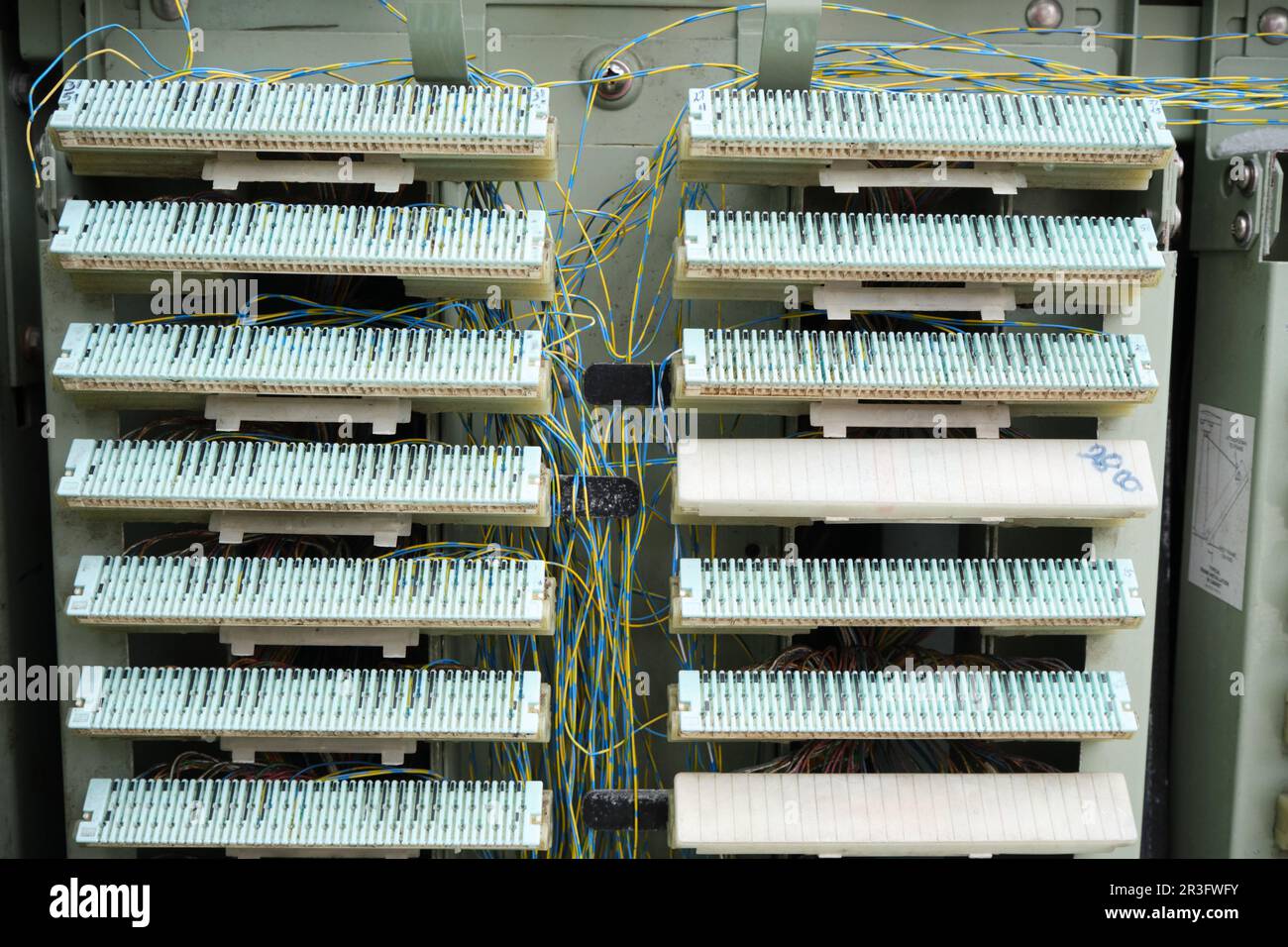 inside of opened telephone box showing wire connections Stock Photo - Alamy