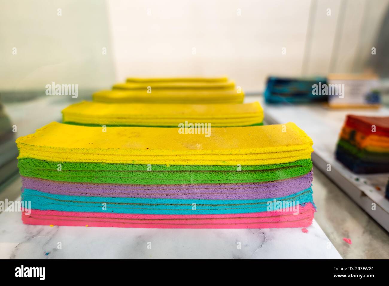 close-up of Kek Lapis Sarawak, traditional layered cake very popular in ...