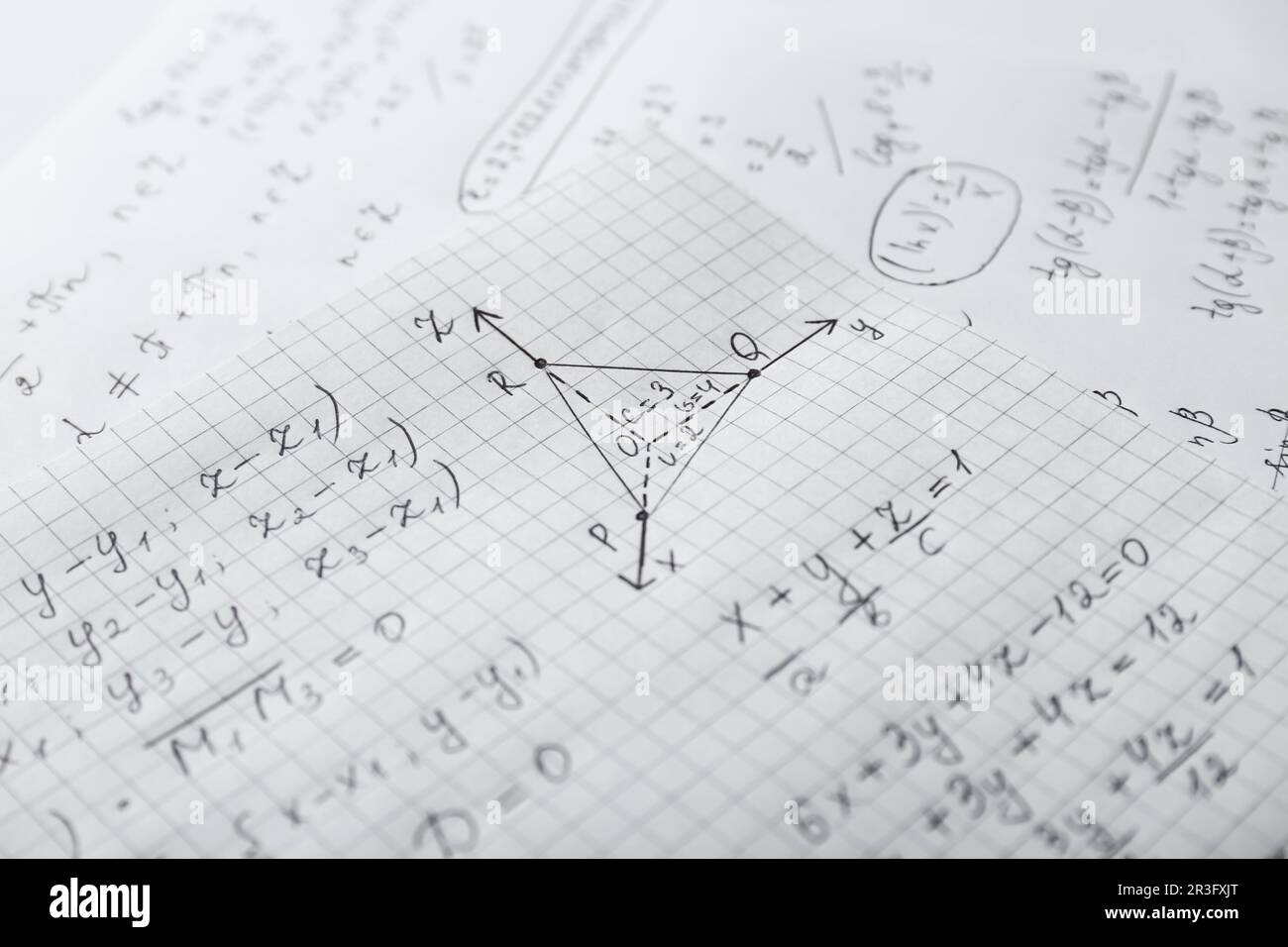Sheets of paper with different mathematical formulas, closeup Stock ...