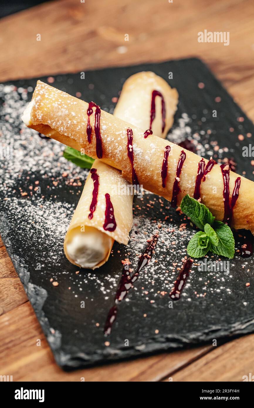 Exquisite restaurant dessert. Exclusive meals and haute cuisine concept ...