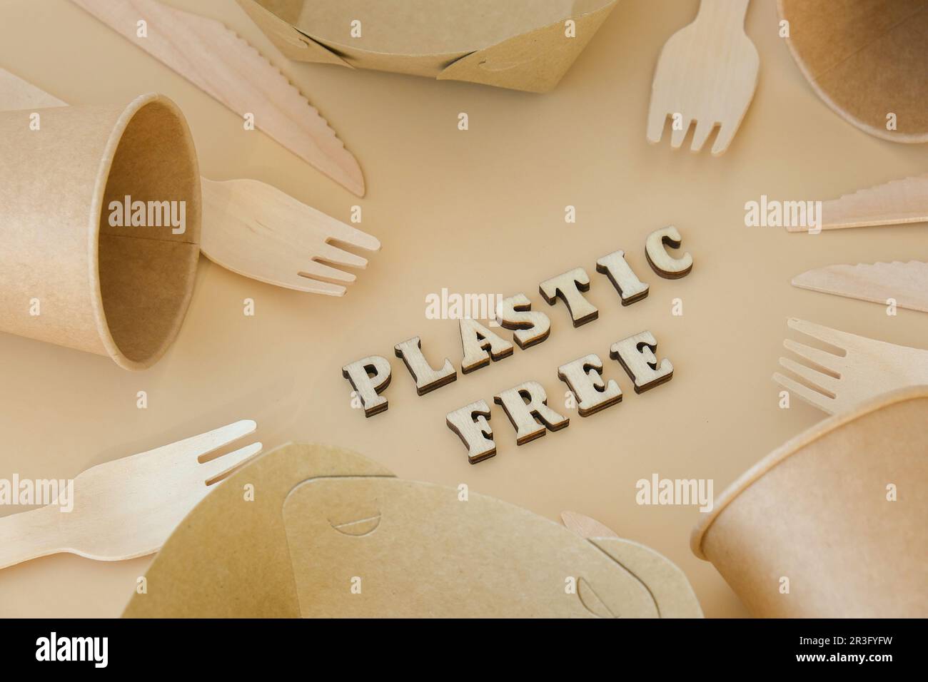 PLASTIC FREE text around Eco friendly, disposable, recyclable ...