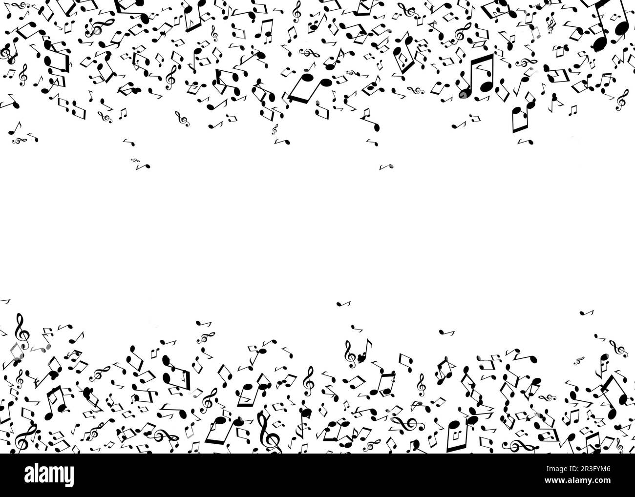 Many music notes and treble clefs flying on white background Stock ...