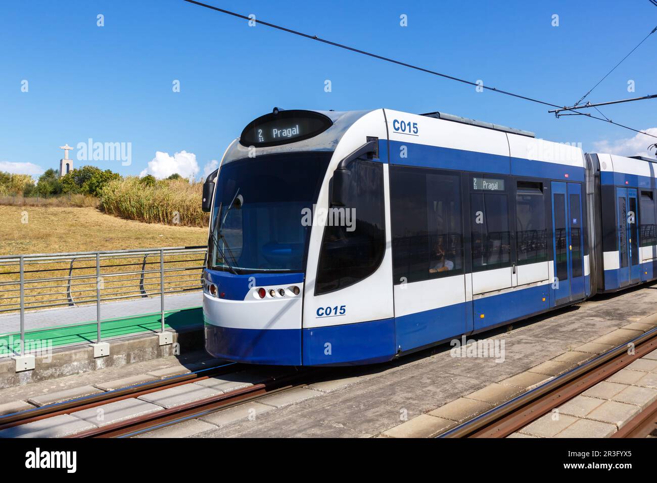 Modern Siemens Combino light rail system Metro Sul do Tejo tramway ...