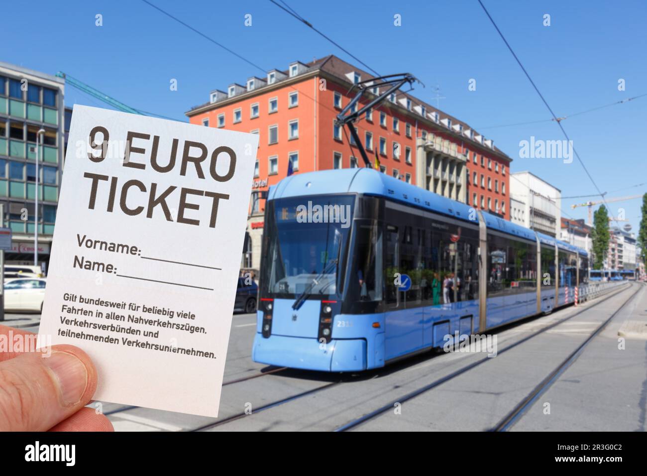 9 Euro ticket 9 Euro ticket with streetcar Tram photo montage in Munich ...