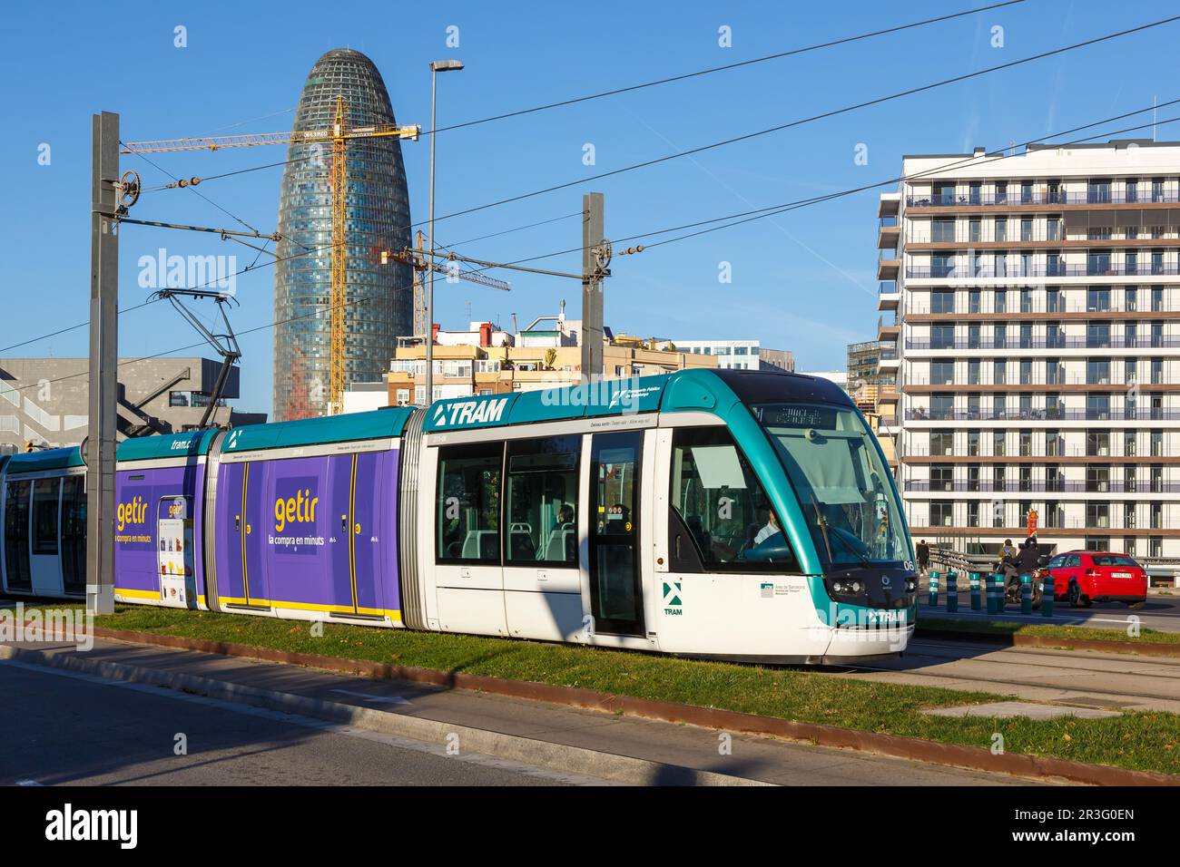 Modern streetcar Alstom Citadis type of Tram Barcelona public transport ...