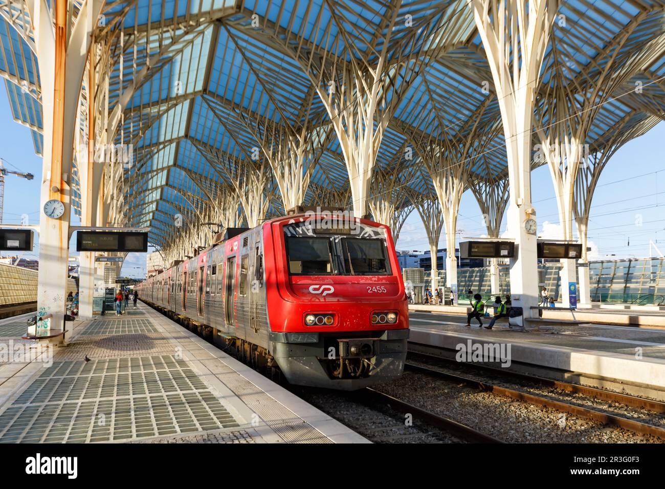 Train in Lisbon Lisboa Oriente station in Portugal modern railroad ...