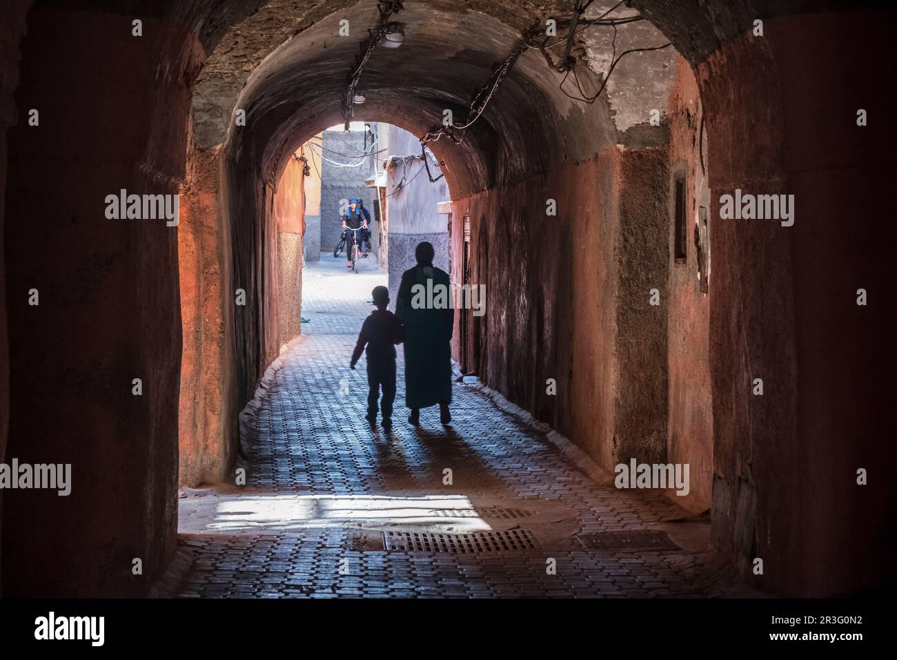 lights and shadows in the alley, marrakesh, morocco, africa Stock Photo ...