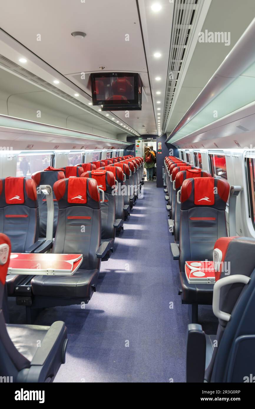 Interior of an Italo ETR 675 Pendolino high speed train of Nuovo ...