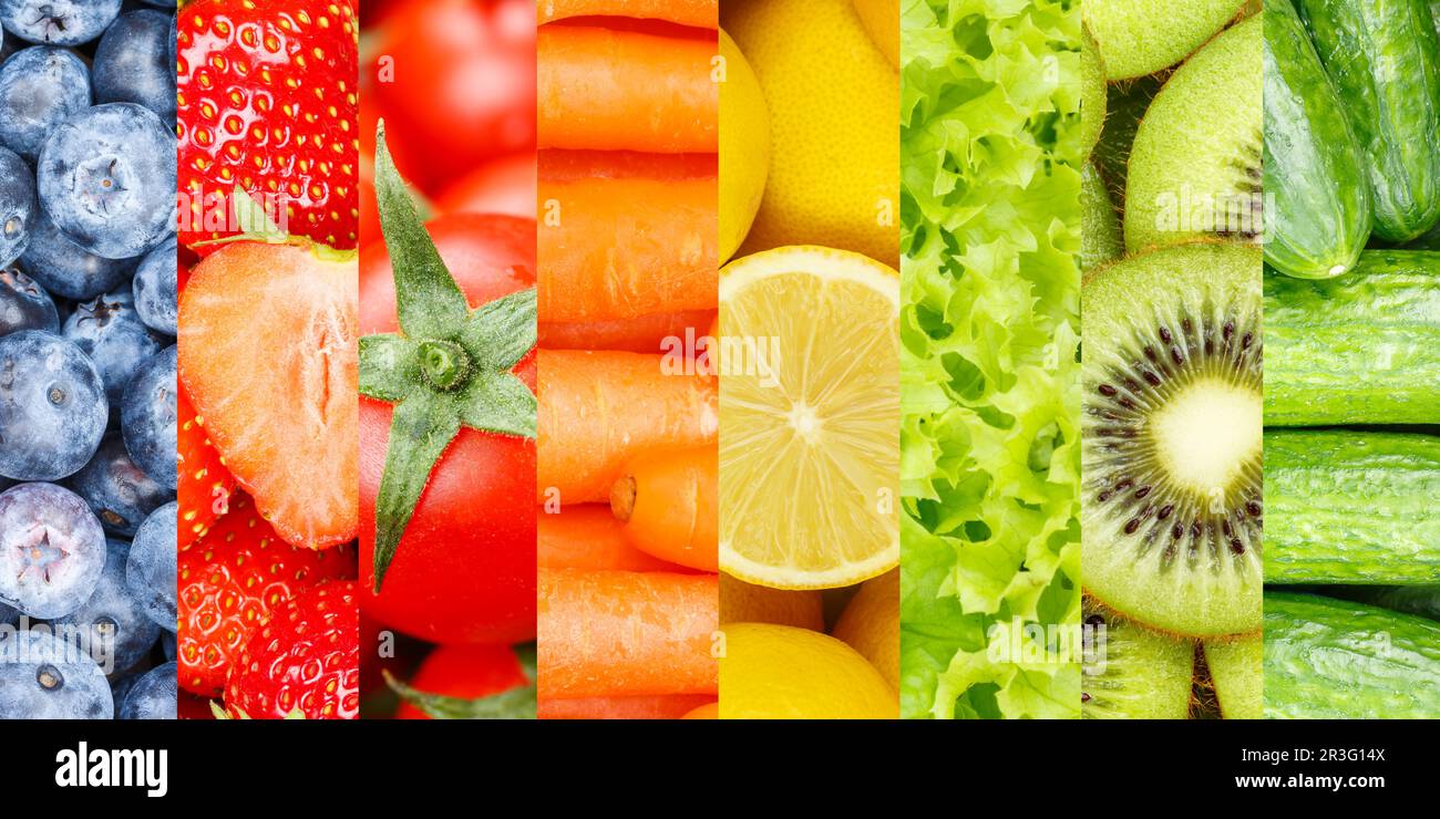 Fruits fruit and vegetables collage collection background with berries ...