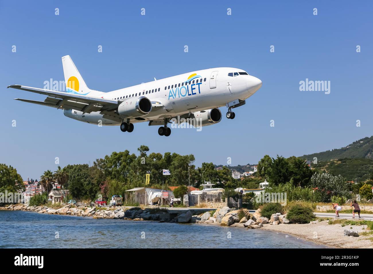Aviolet Boeing 737-300 aircraft Skiathos airport in Greece Stock Photo ...