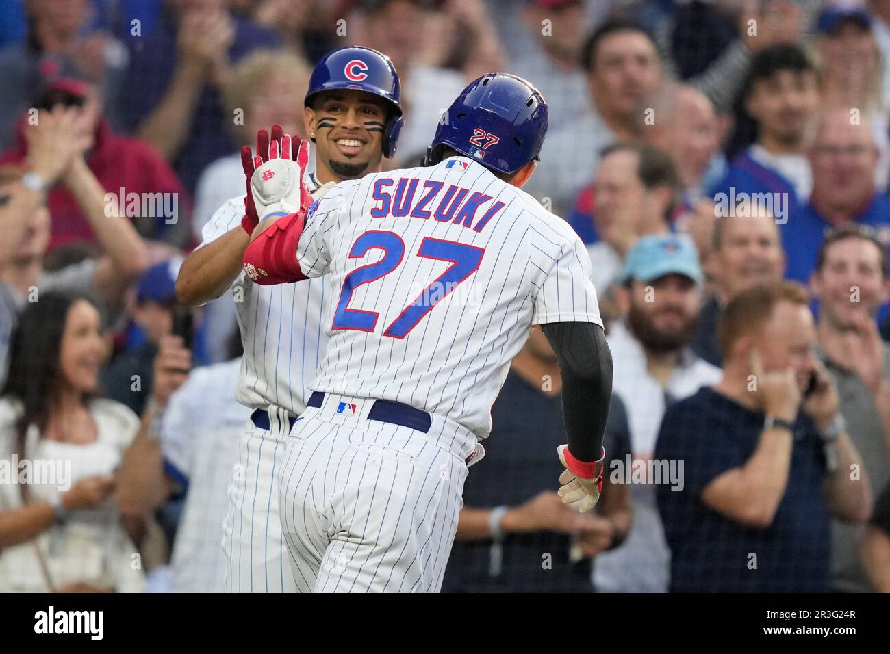 Chicago Cubs' Seiya Suzuki celebrates his home run off New York Mets ...
