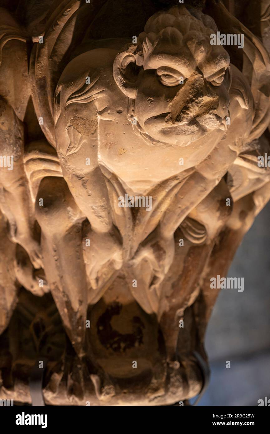 capital of satyr, carved stone, 12th century, from the cathedral of San ...