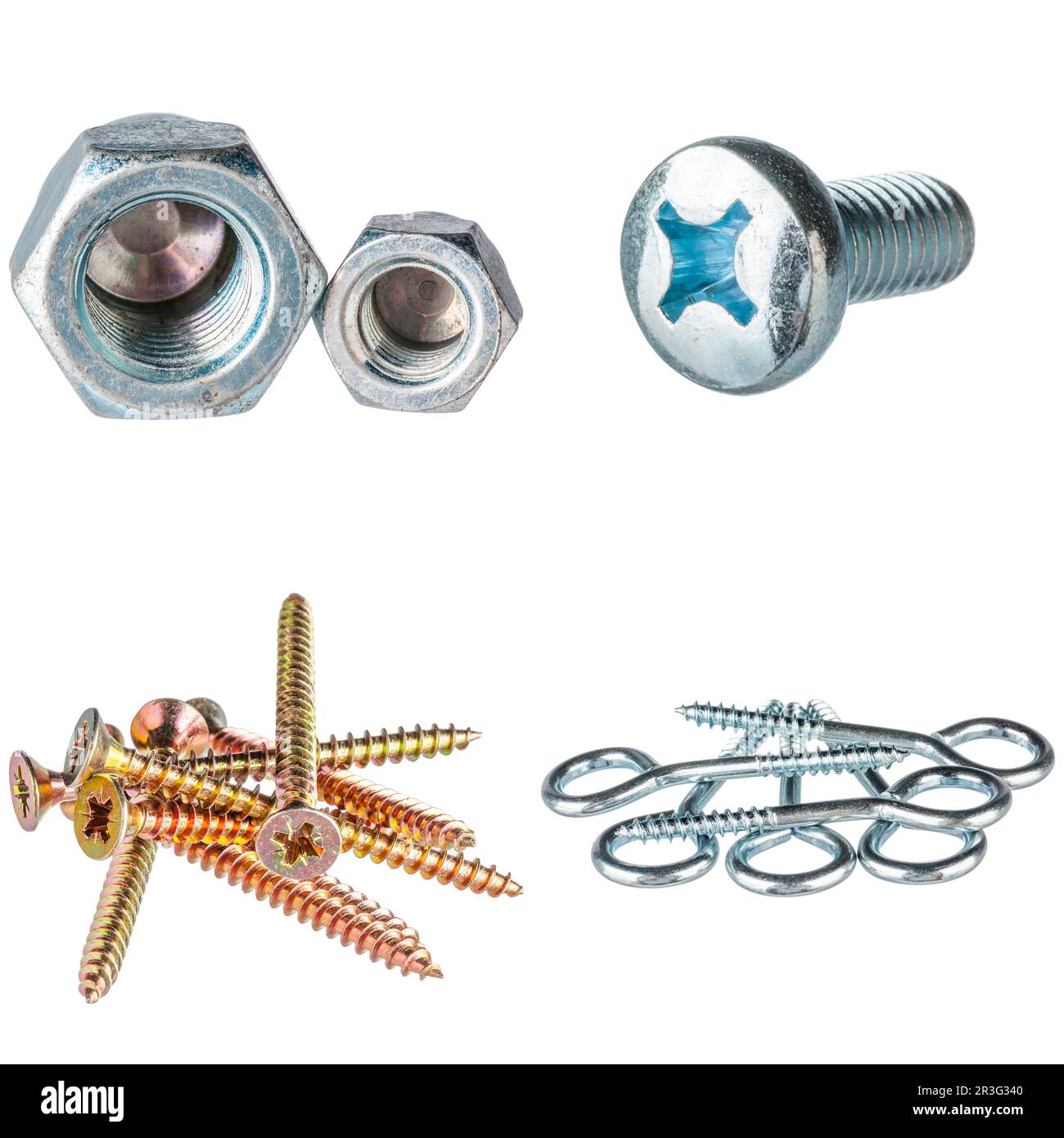 Various Screws and nuts, flat lay, top view, isolated Stock Photo - Alamy