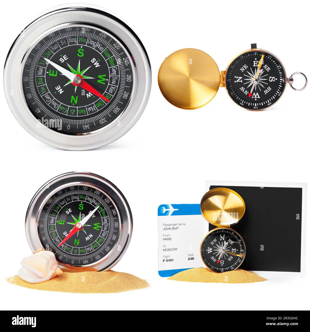Vintage compass isolated on white background collage Stock Photo - Alamy