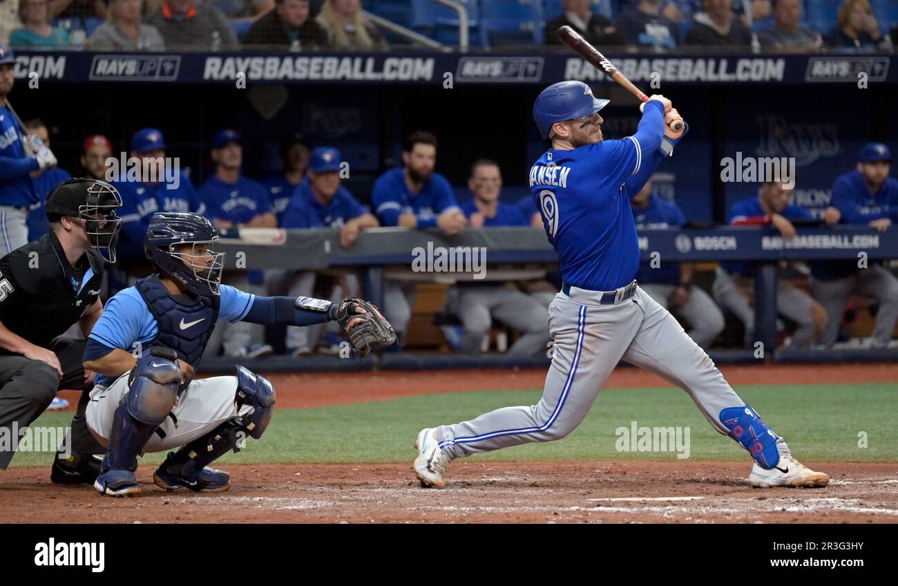 Toronto Blue Jays' Danny Jansen follows through on a double as home ...