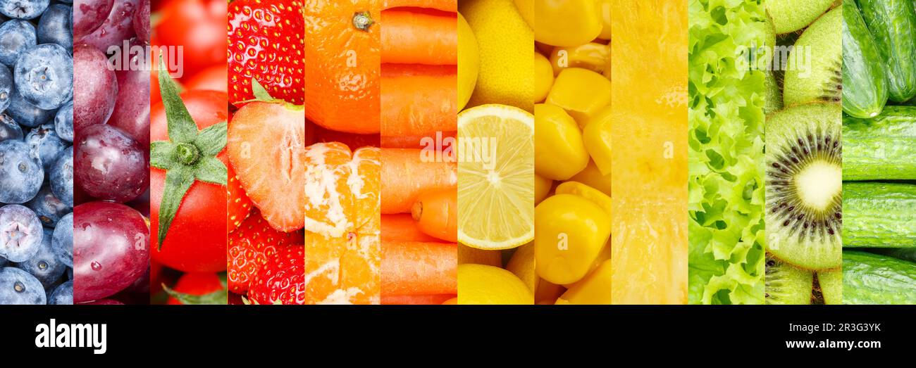 Fruits fruit and vegetables collage collection background with berries ...