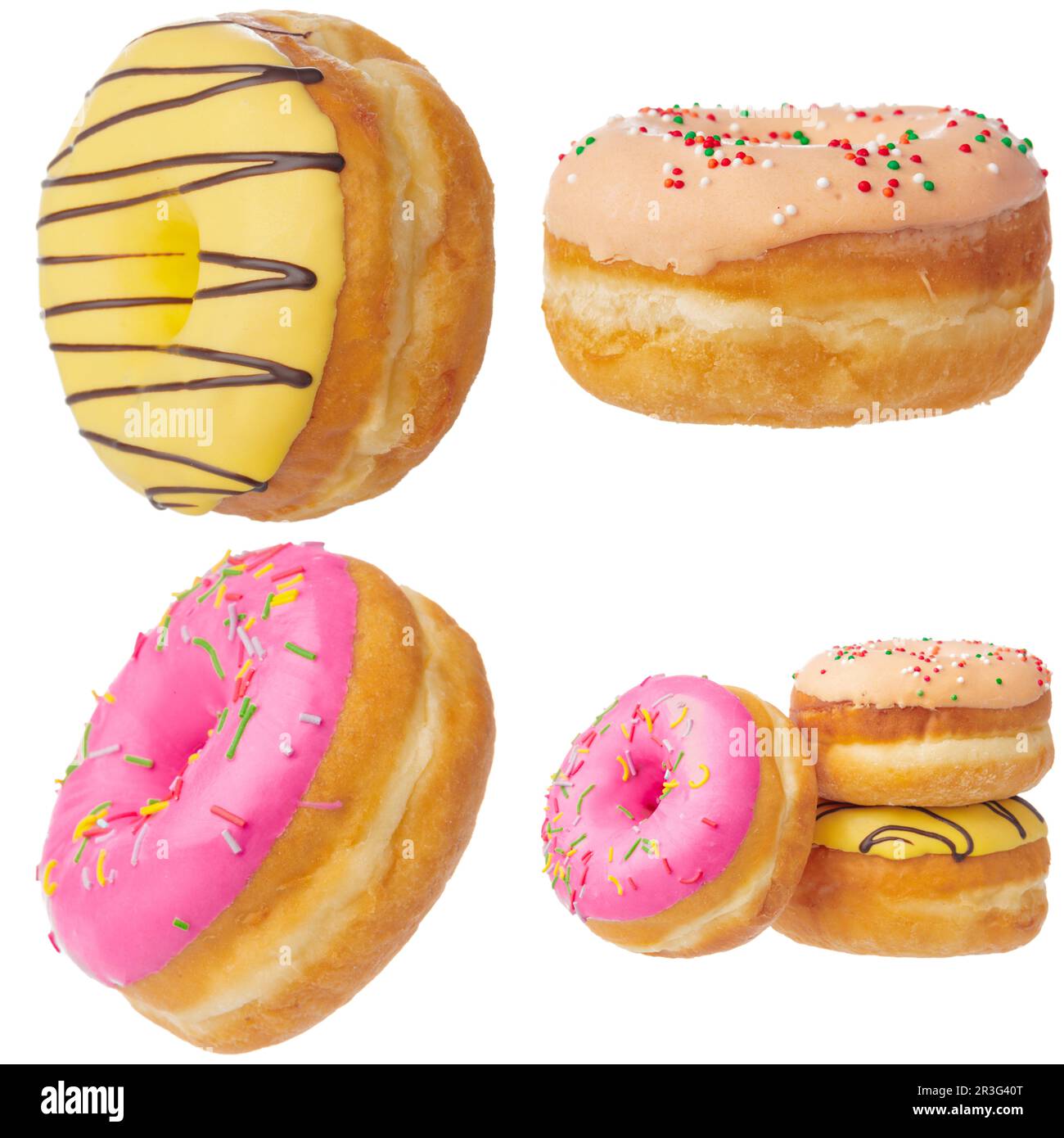 Set of various colorful donuts isolated on white background Stock Photo ...