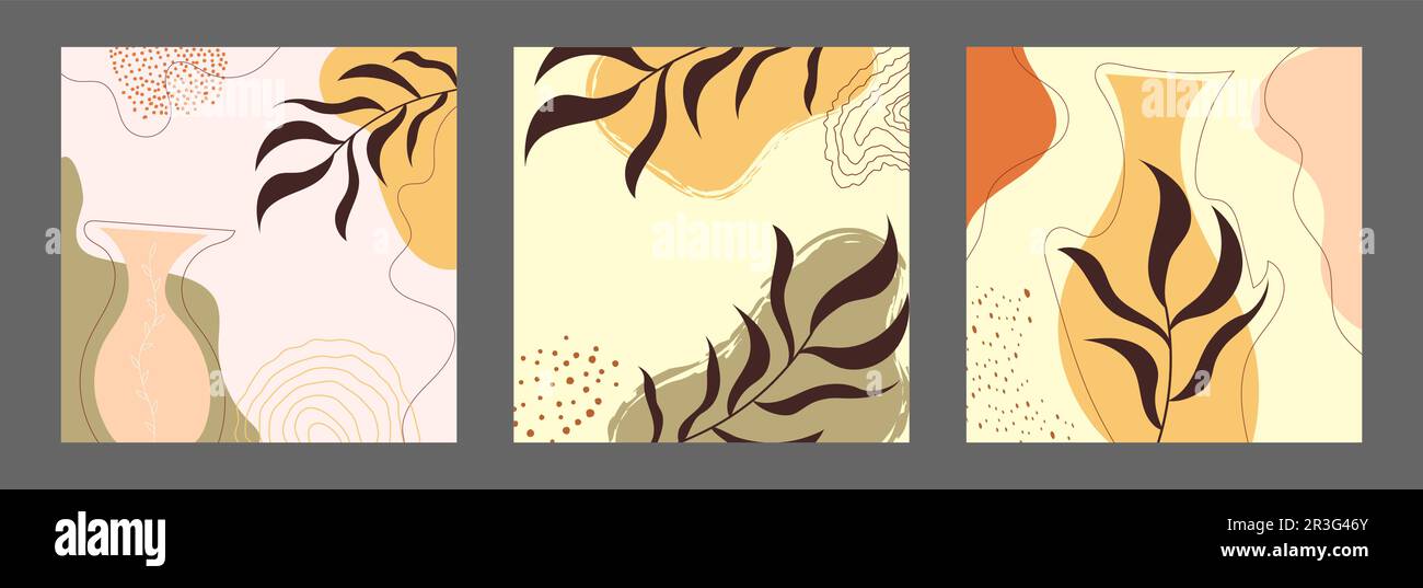 Handmade background layout with arbitrary shapes, plant elements and ...