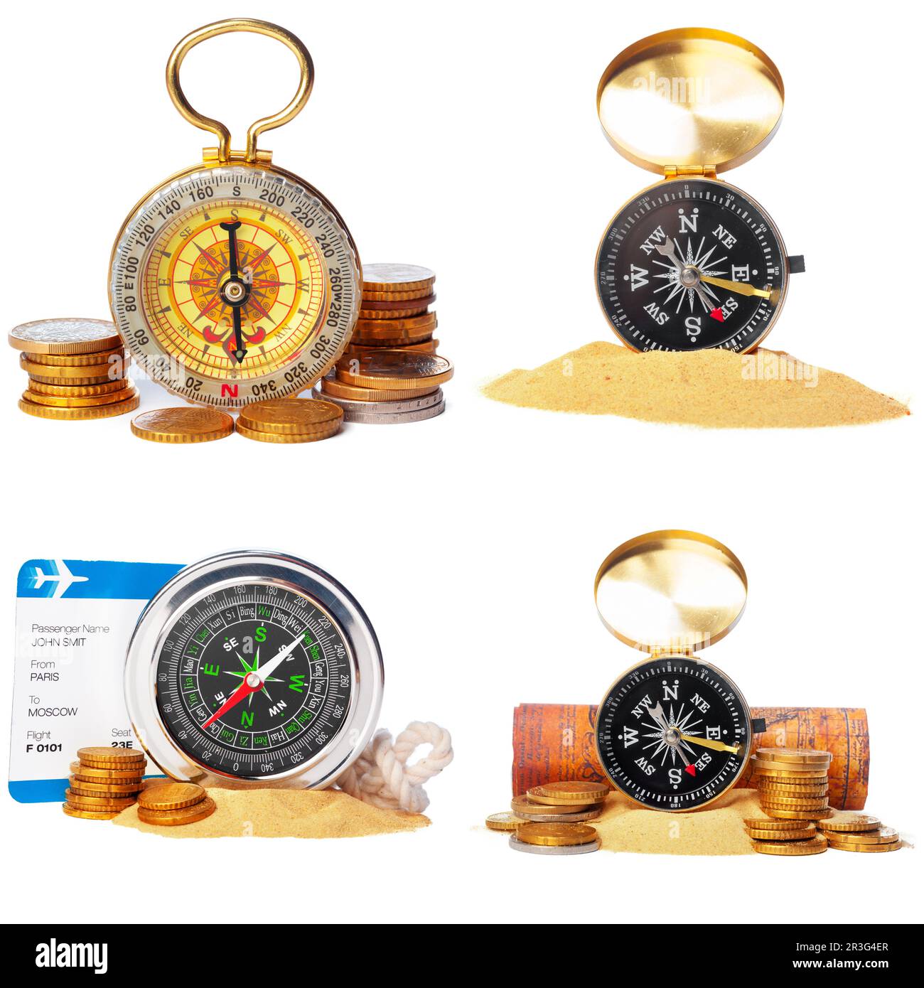Vintage compass isolated on white background collage Stock Photo - Alamy
