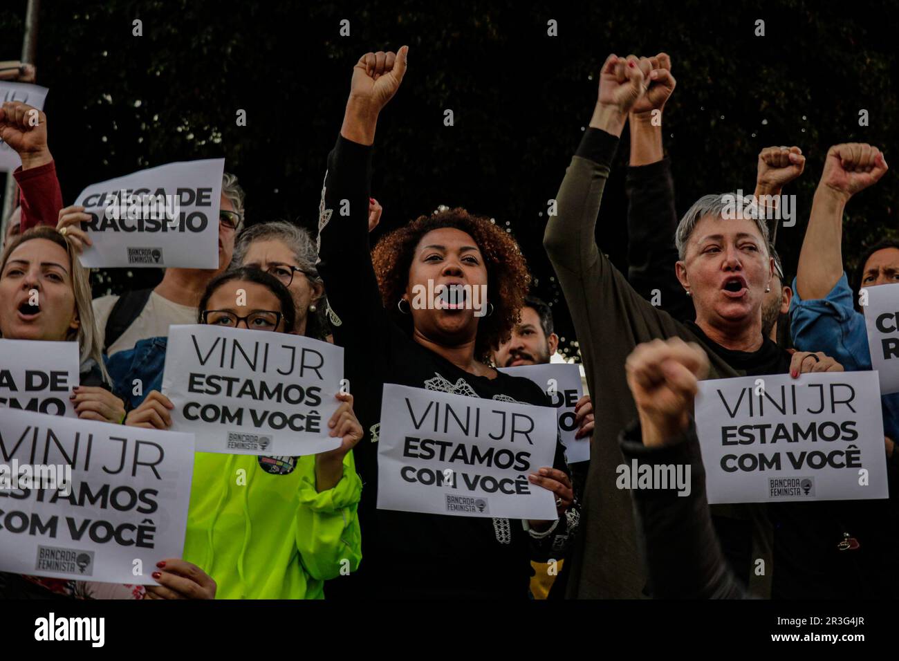 Sao Paulo, Brazil. 23rd May, 2023. Demonstrators from anti-racist ...