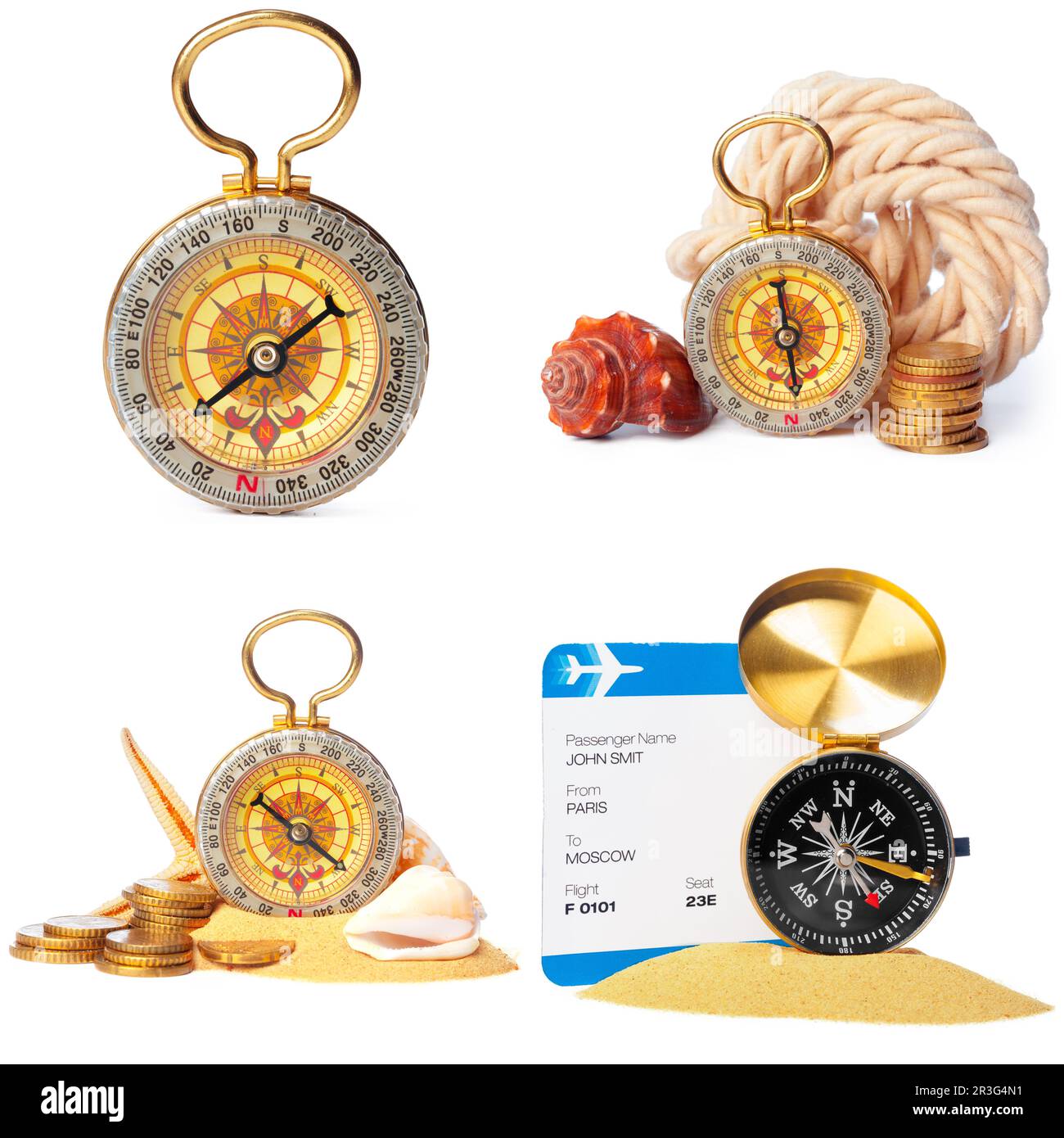 Vintage compass isolated on white background collage Stock Photo - Alamy