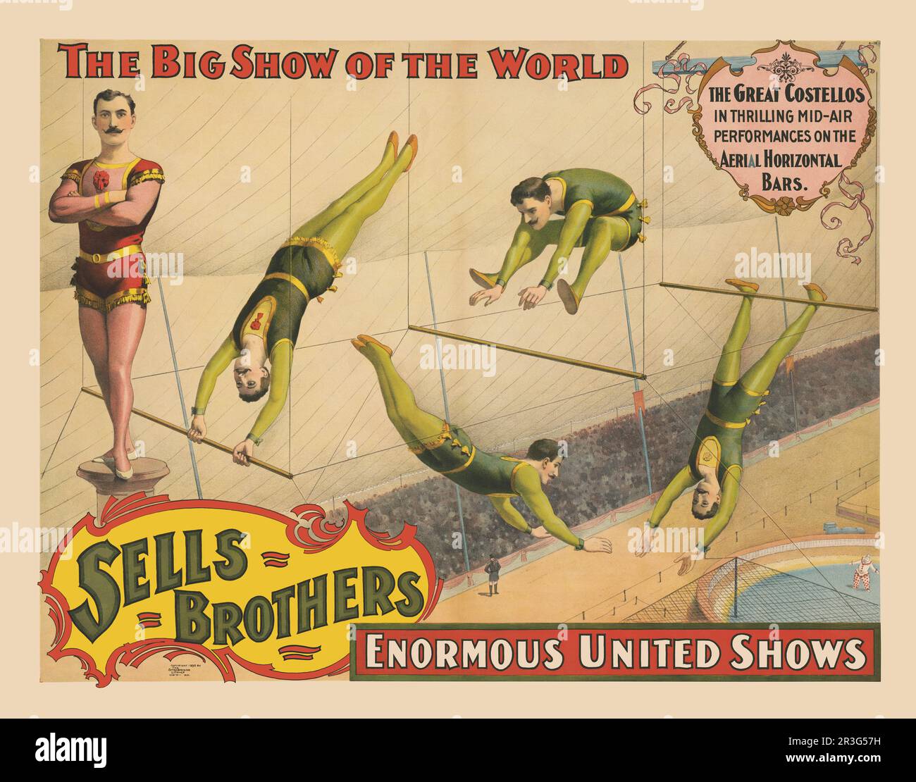 Vintage Sells Brothers circus poster showing men performing on high ...