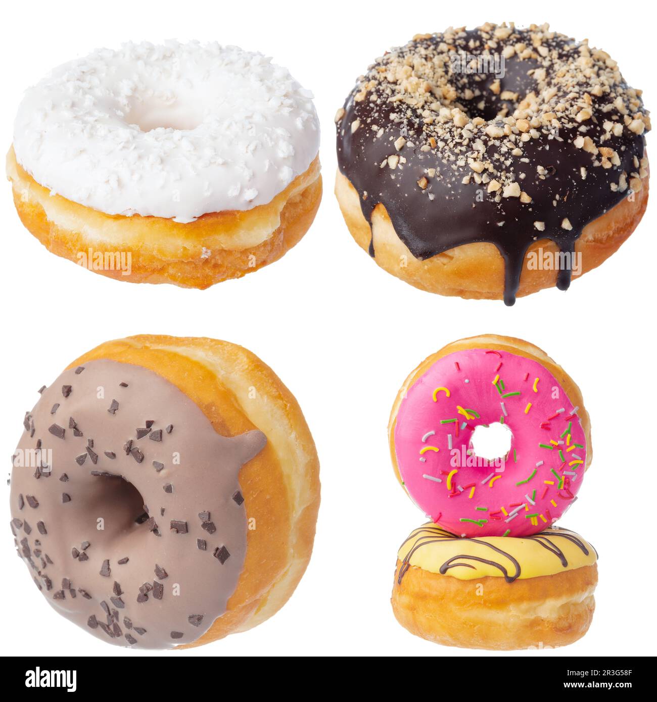 Set of various colorful donuts isolated on white background Stock Photo ...