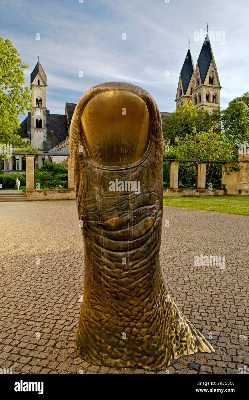 Sculpture Le Pouce - The Thumb in front of the Basilica of St. Castor ...