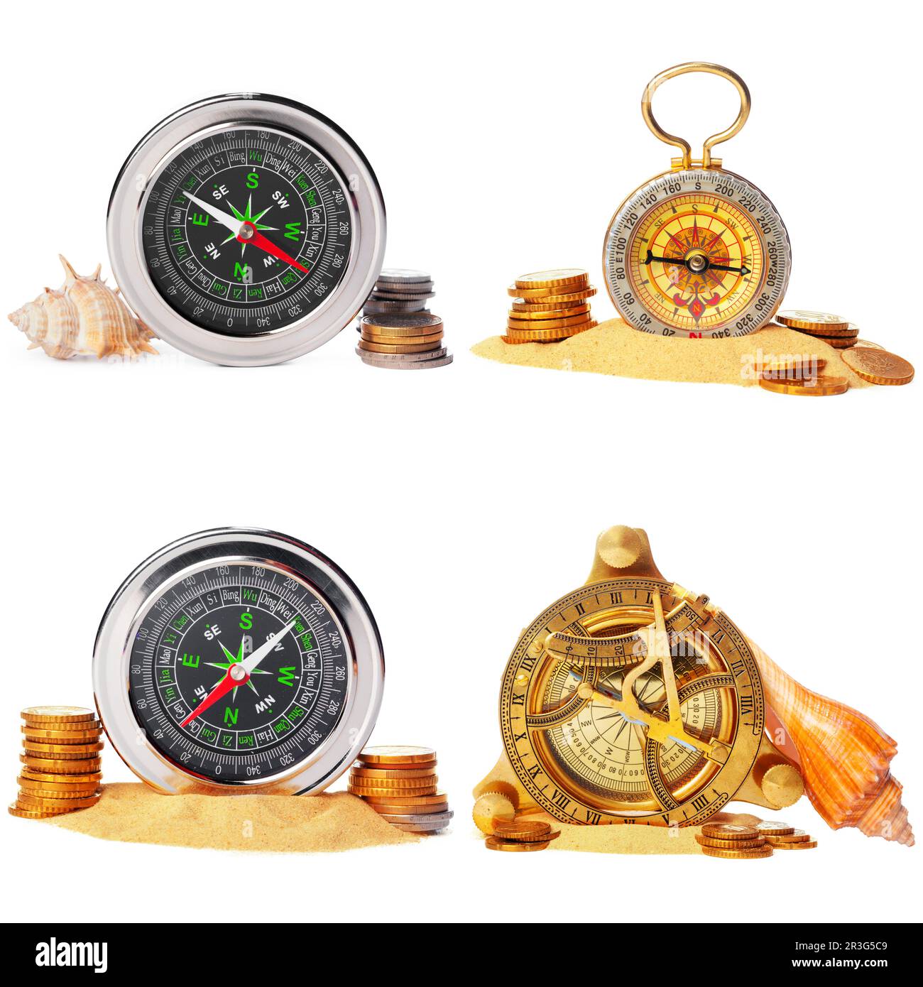 Vintage compass isolated on white background collage Stock Photo - Alamy