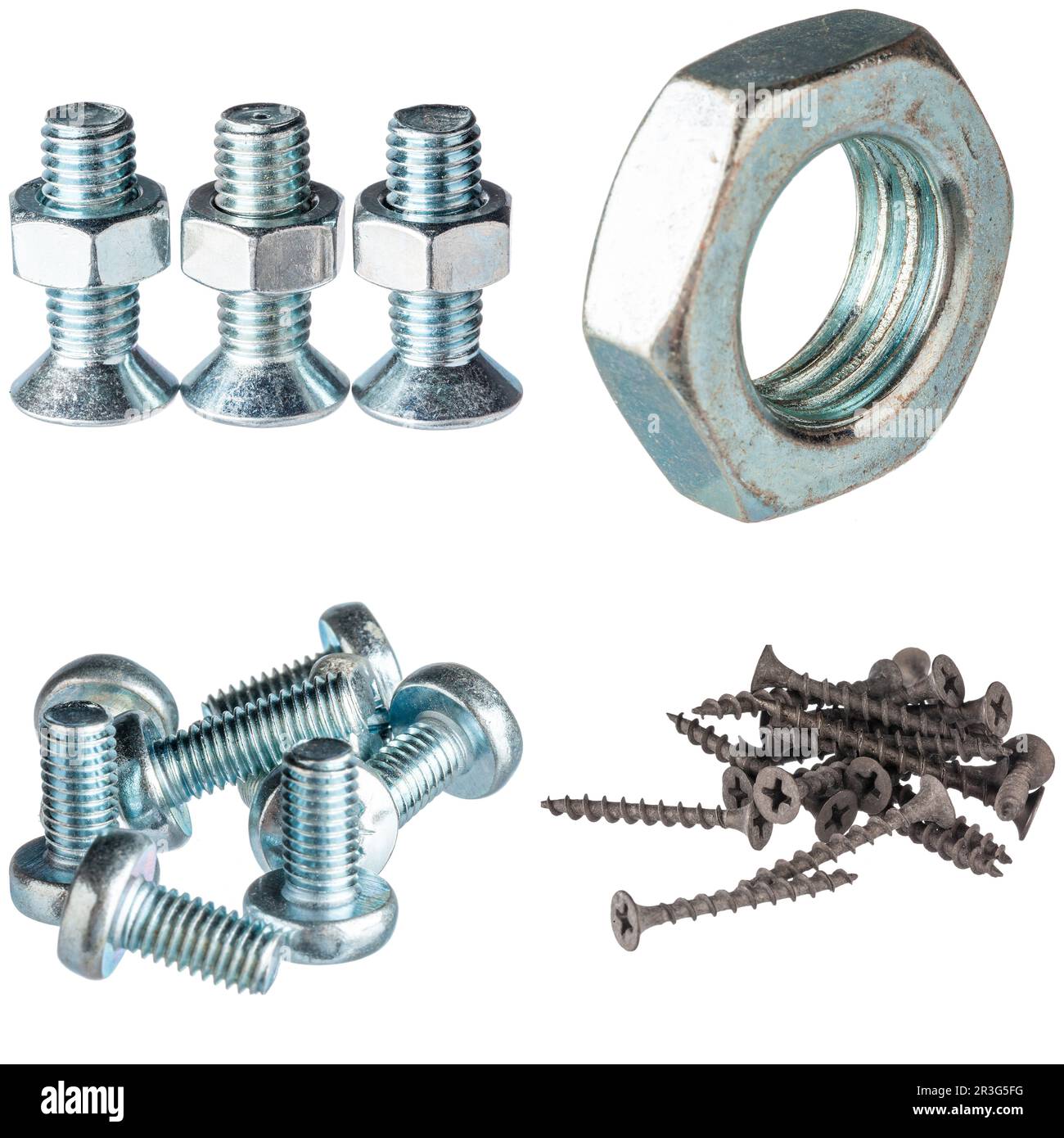 Various Screws and nuts, flat lay, top view, isolated Stock Photo - Alamy