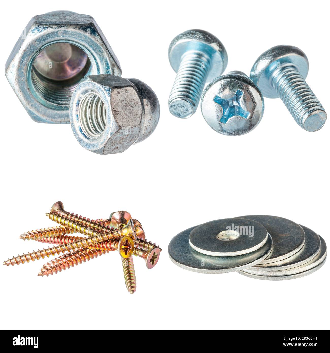 Various Screws and nuts, flat lay, top view, isolated Stock Photo - Alamy