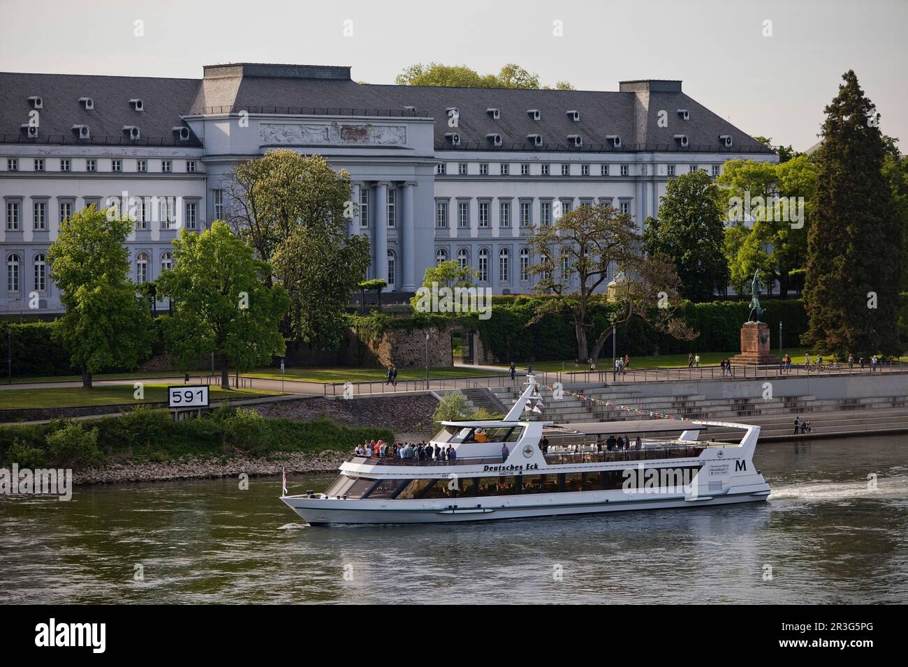 Passenger ship MS Deutsches Eck on the Rhine with the Electoral Palace, Koblenz, Germany, Europe ...