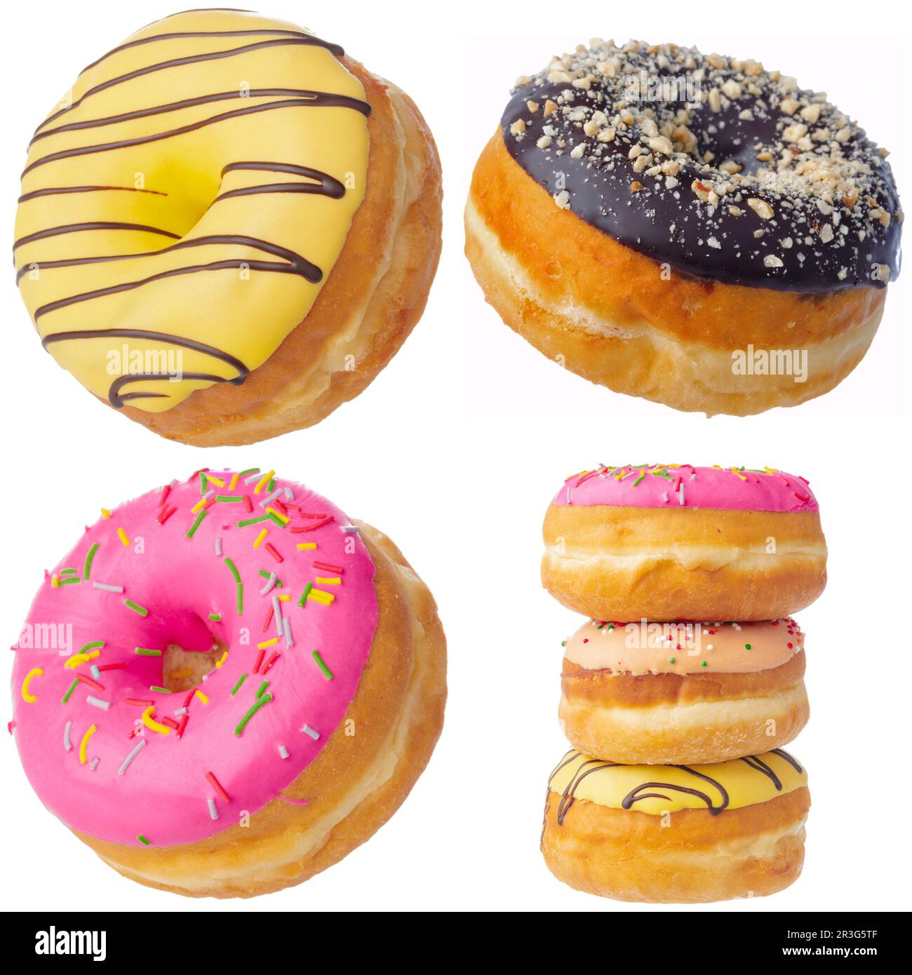 Set of various colorful donuts isolated on white background Stock Photo ...